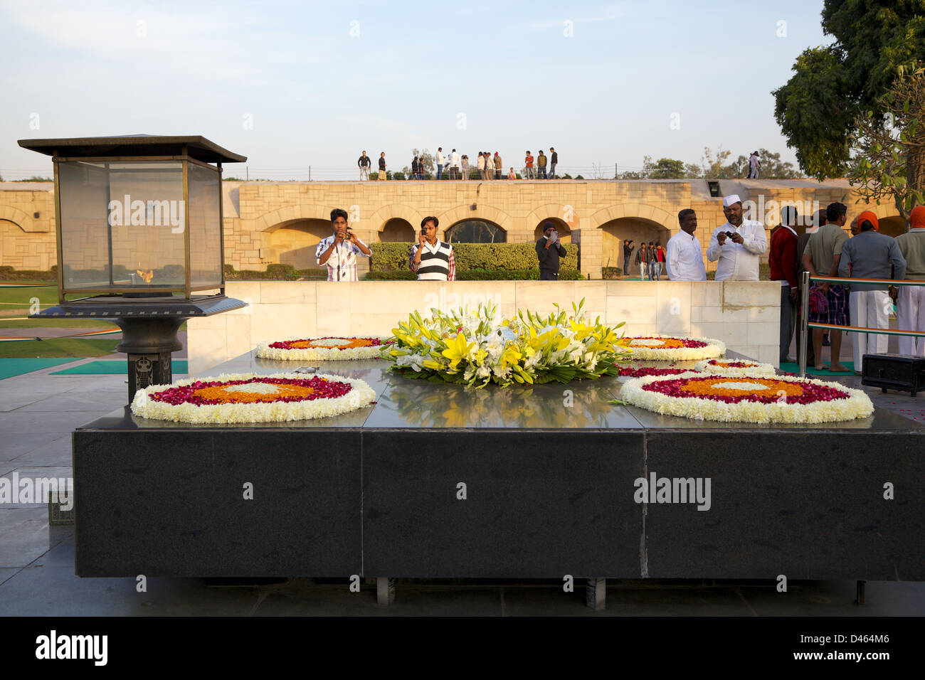 Close up of the eternal fire at Raj Ghat, memorial of Mahatma Gandhi ...