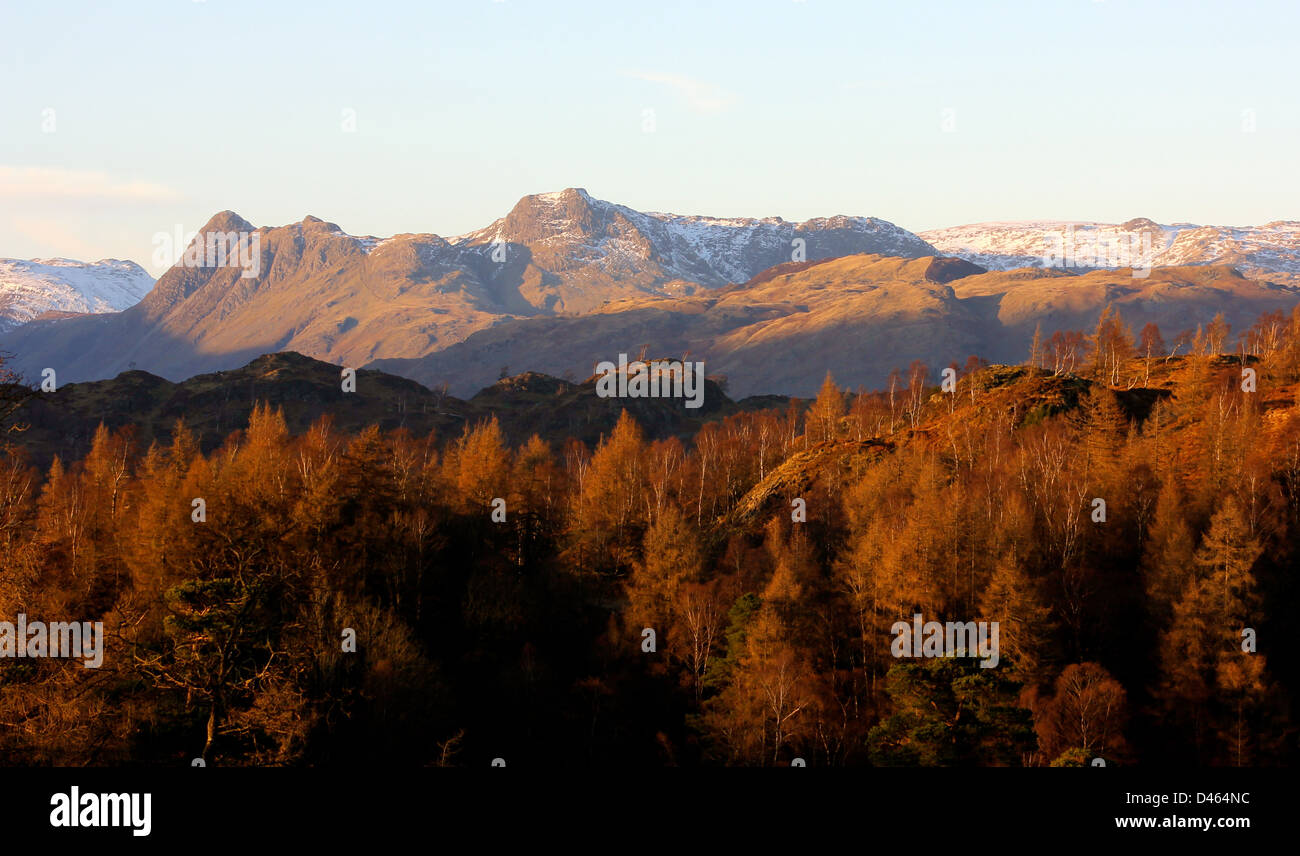 The Langdale Pikes taken from Tarn hows area, Cumbrian Lake District ...