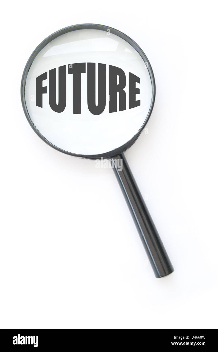 Magnifying glass focused on the word future Stock Photo - Alamy