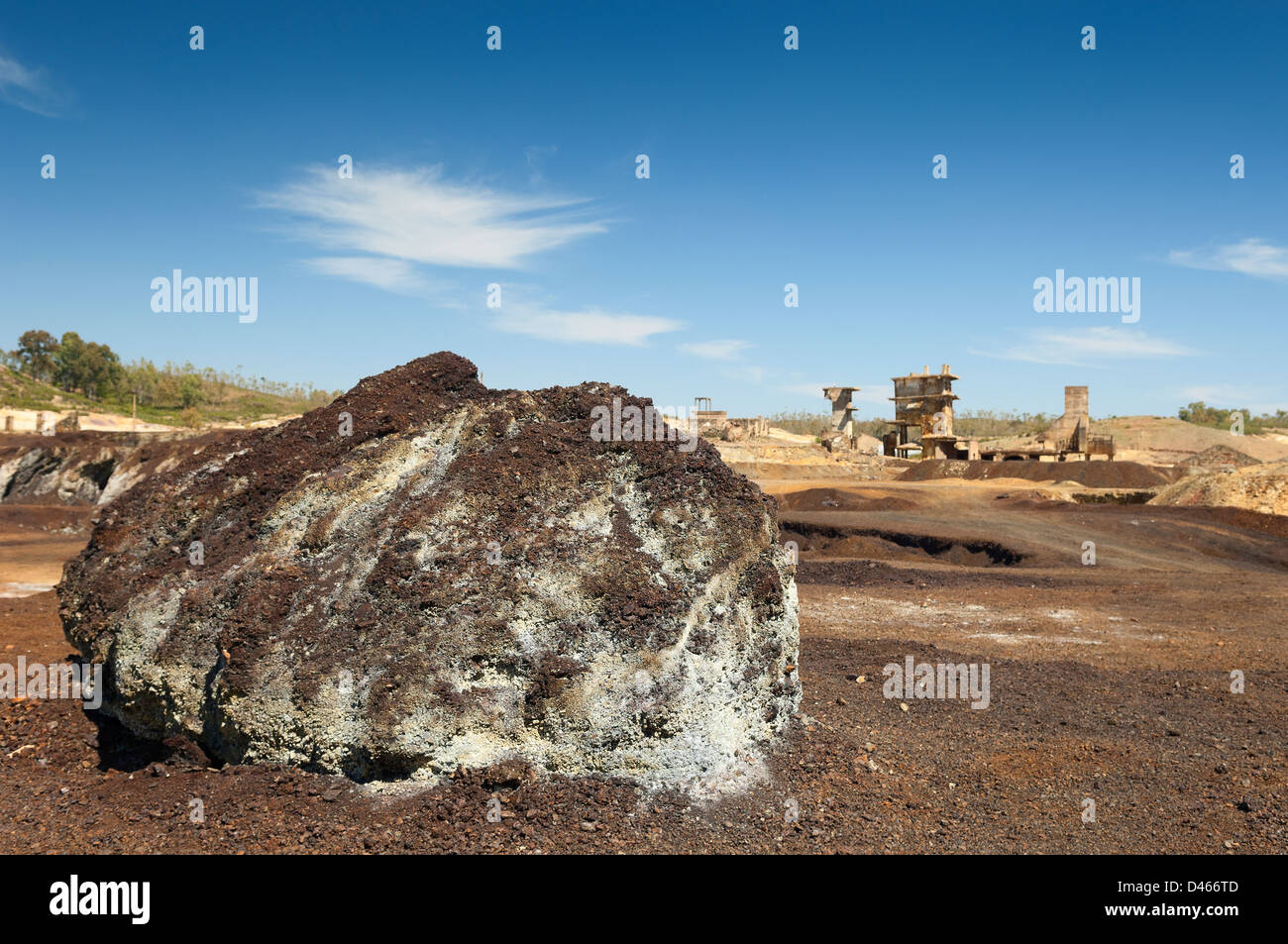 Damaged buildings in São Domingos Mine, a deserted open-pit mine in ...