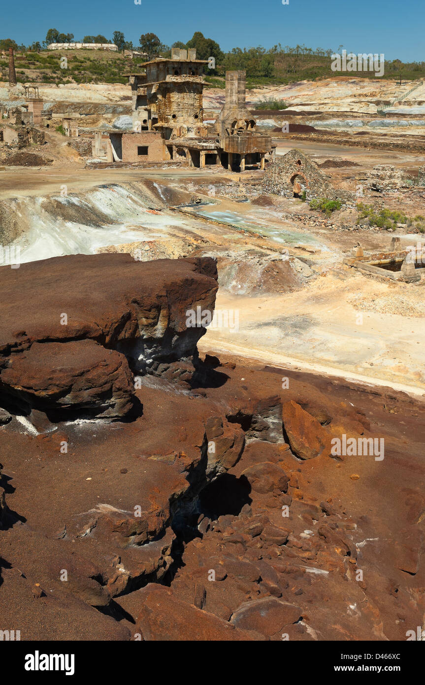 Damaged buildings in São Domingos Mine, a deserted open-pit mine in ...