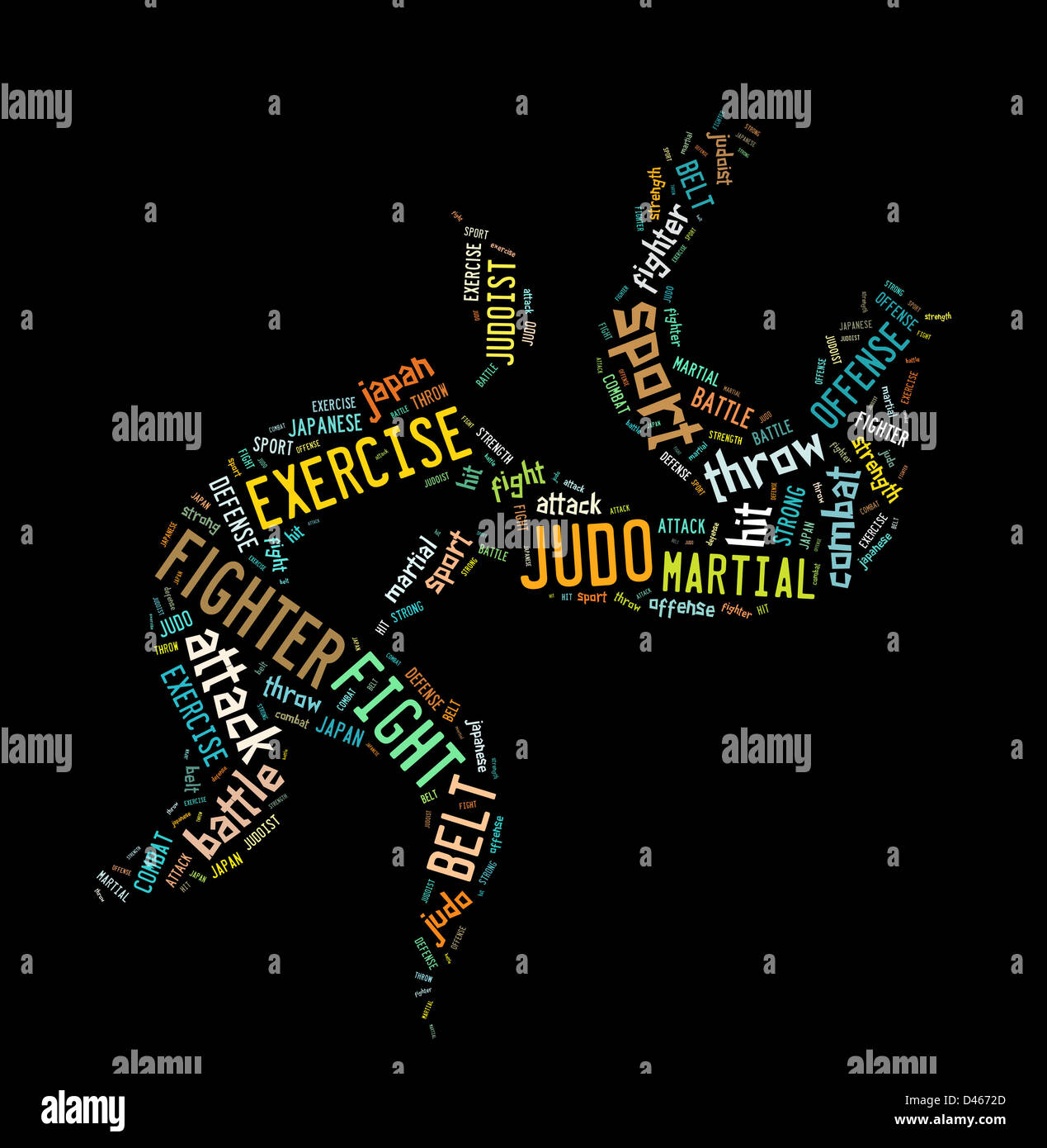 Judo pictogram with colorful wordings on black color background Stock ...