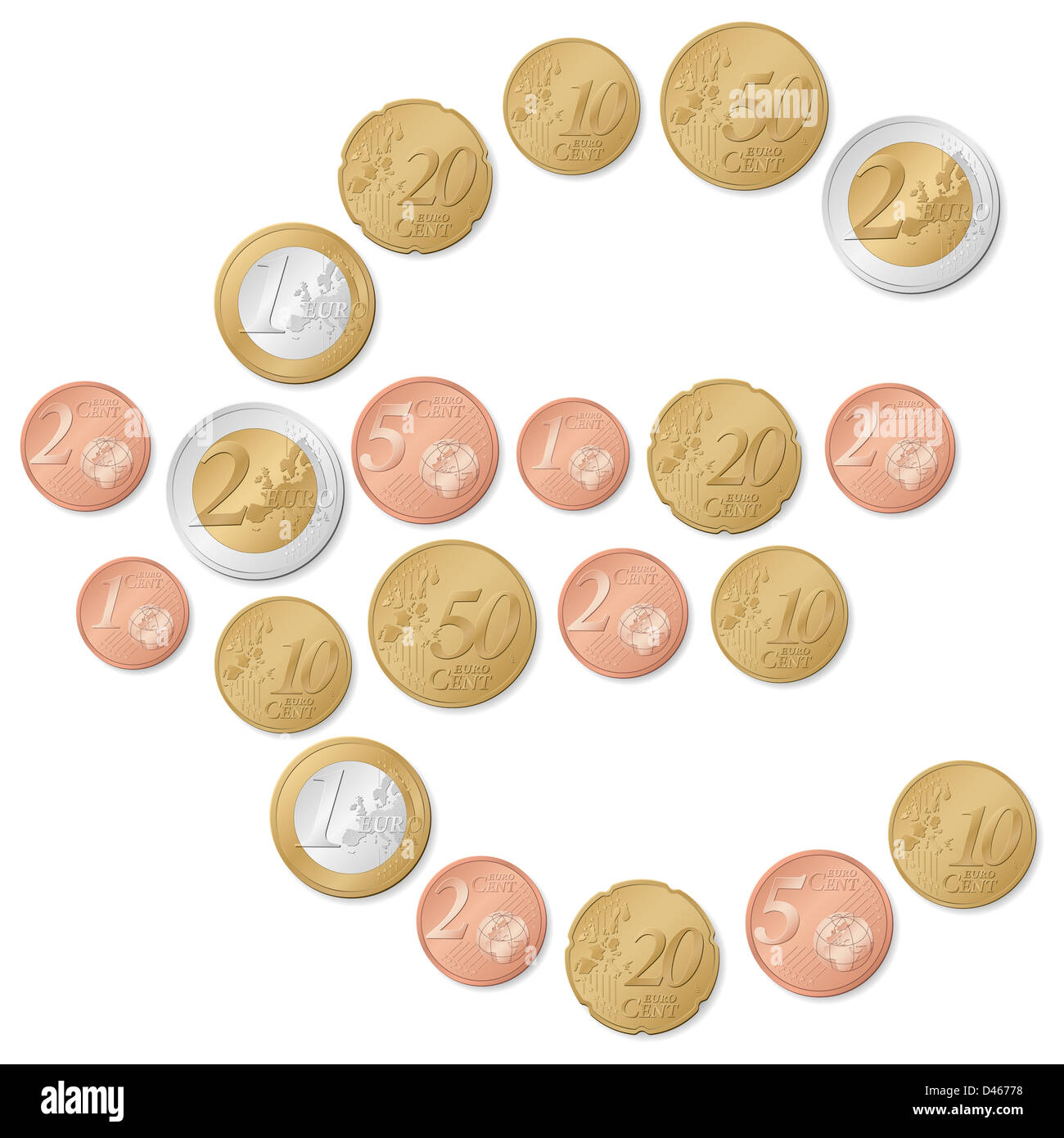 Euro symbol formed by euro coins on a white background. Vector ...