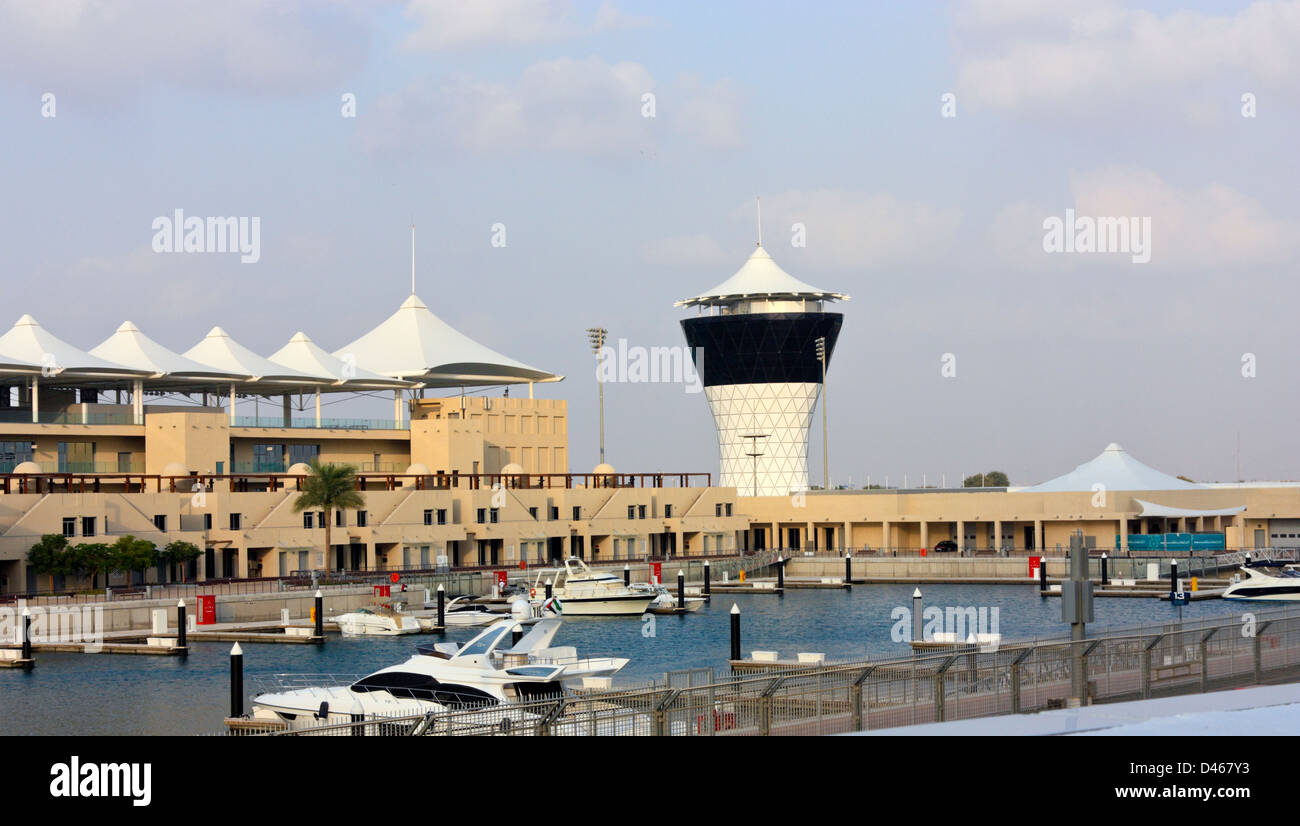Yas Marina and the Marina Control Tower, Yas Island, Abu Dhabi, United ...