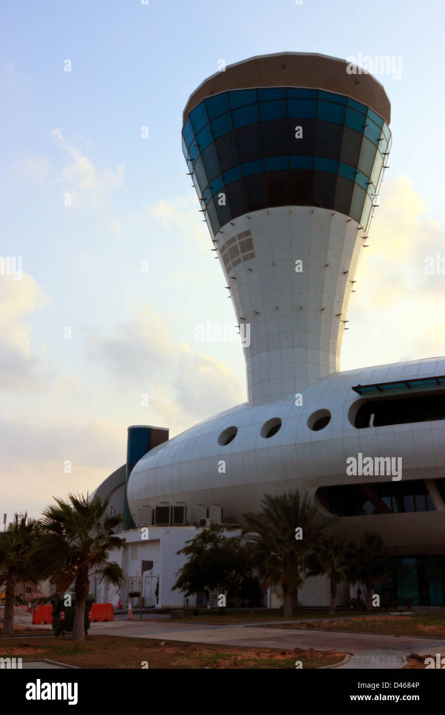 Yas Marina Control Tower, Abu Dhabi, United Arab Emirates Stock Photo ...