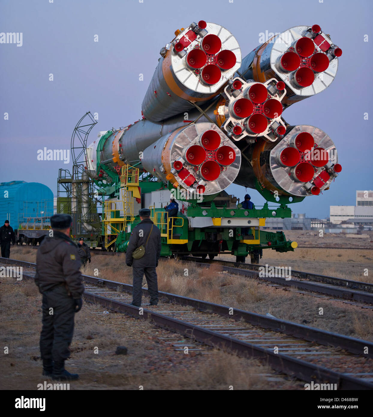 The Soyuz TMA-22 spacecraft for Expedition 29 is rolled out to the ...
