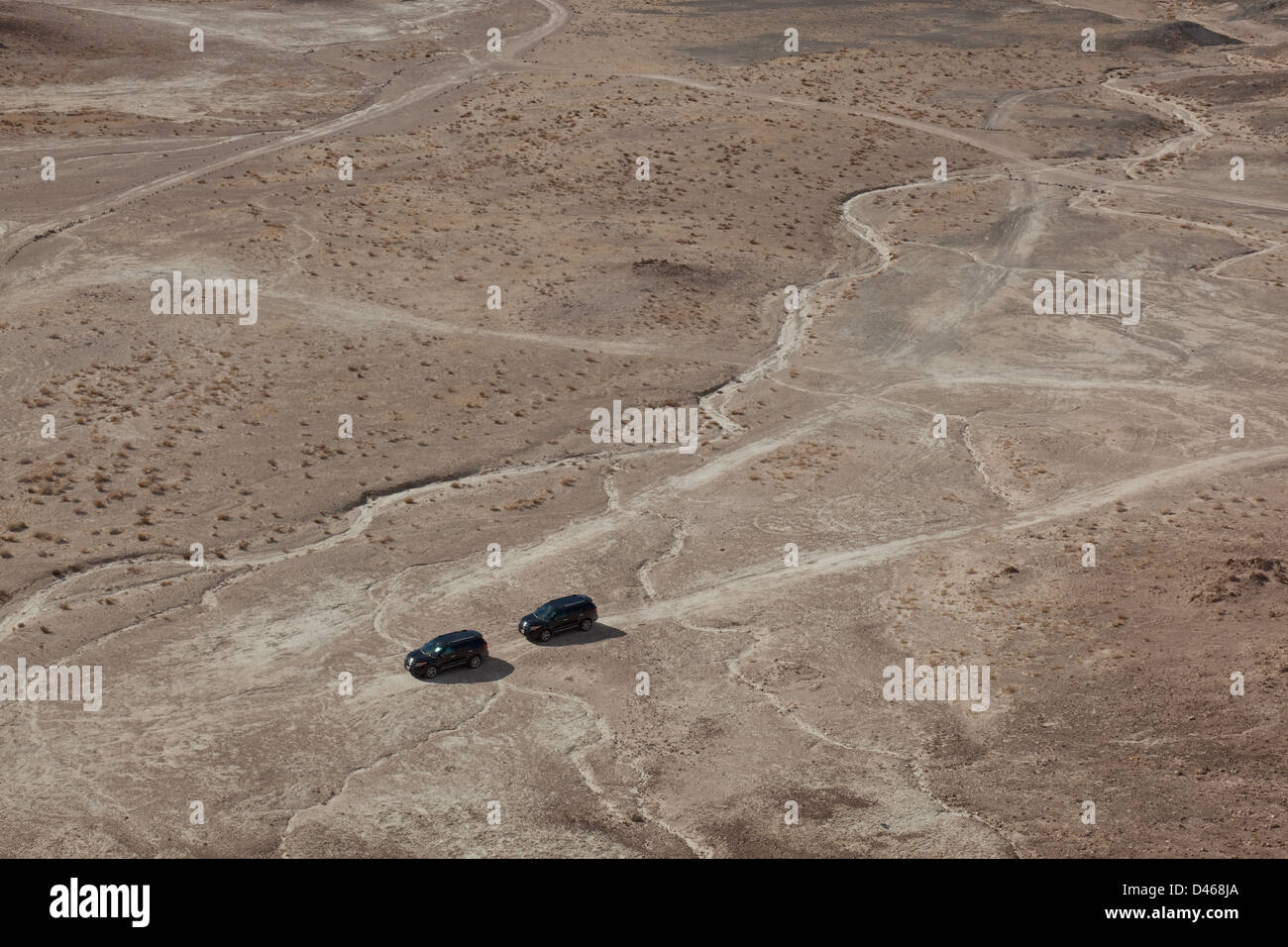 Ford Explorer 4x4 vehicles on a desert trail in the Californian desert ...