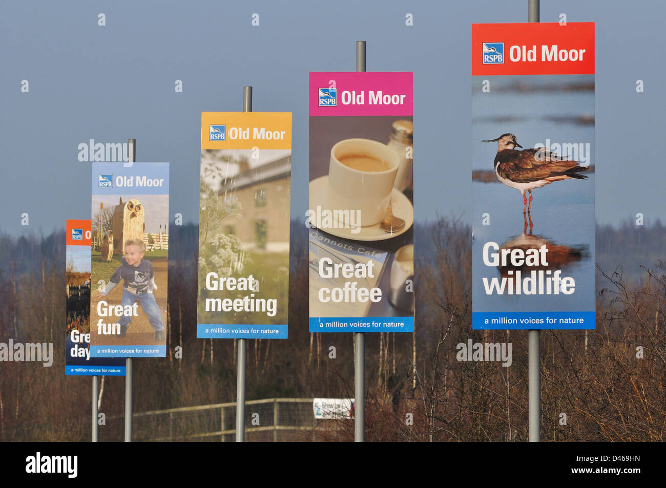 RSPB Old Moor advertising signs Stock Photo - Alamy