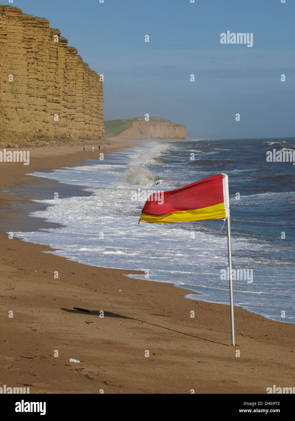 Safe area for bathing flag on East beach, West Bay Stock Photo - Alamy