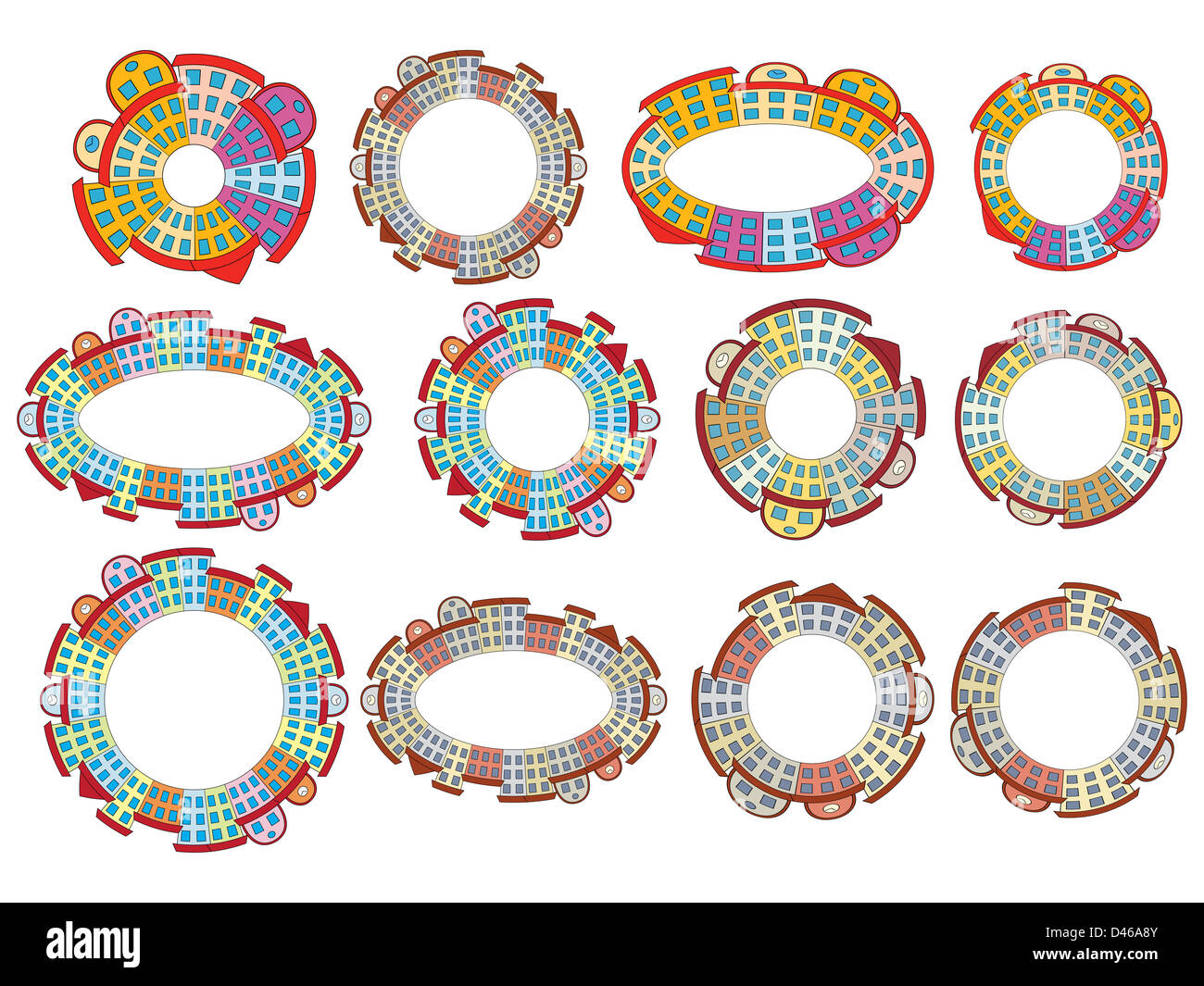 set of circles made of buildings Stock Photo - Alamy