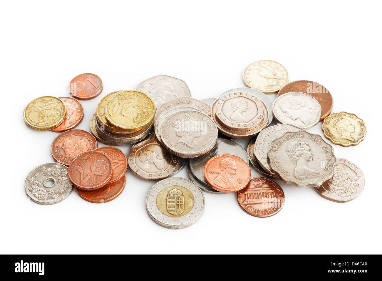 Old coins on white background Stock Photo - Alamy