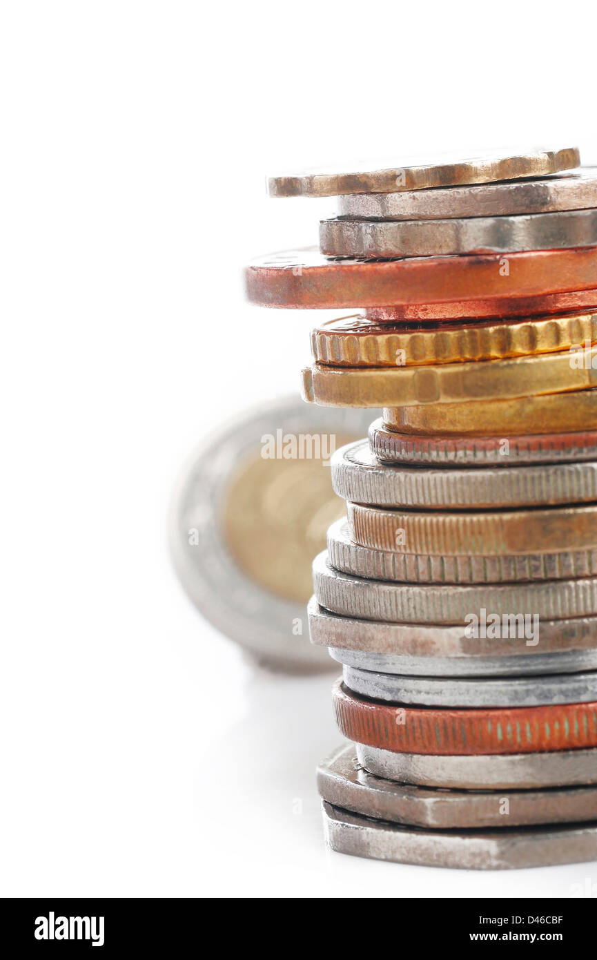 Old coins on white background Stock Photo - Alamy