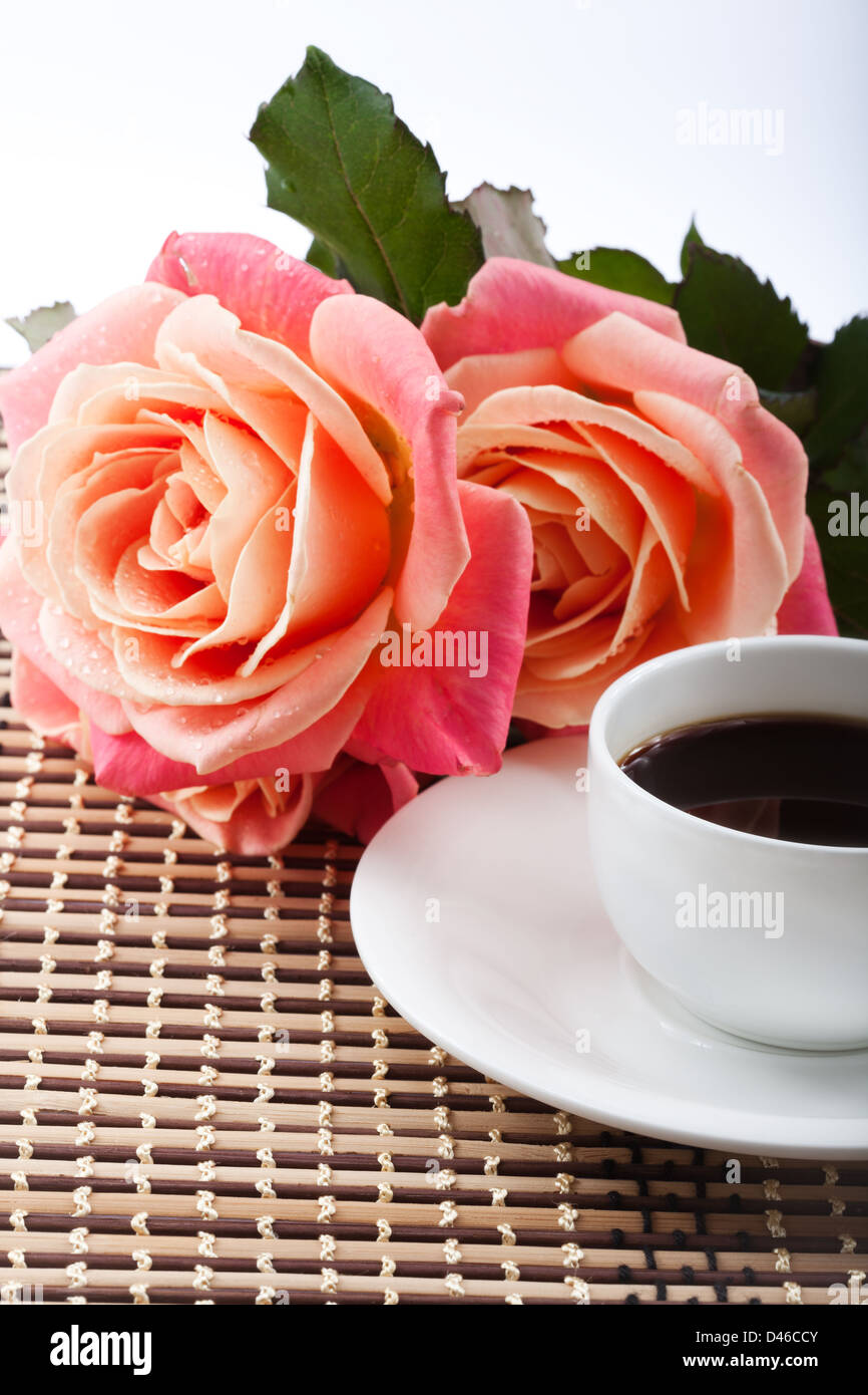 Flowers and coffee closeup Stock Photo - Alamy