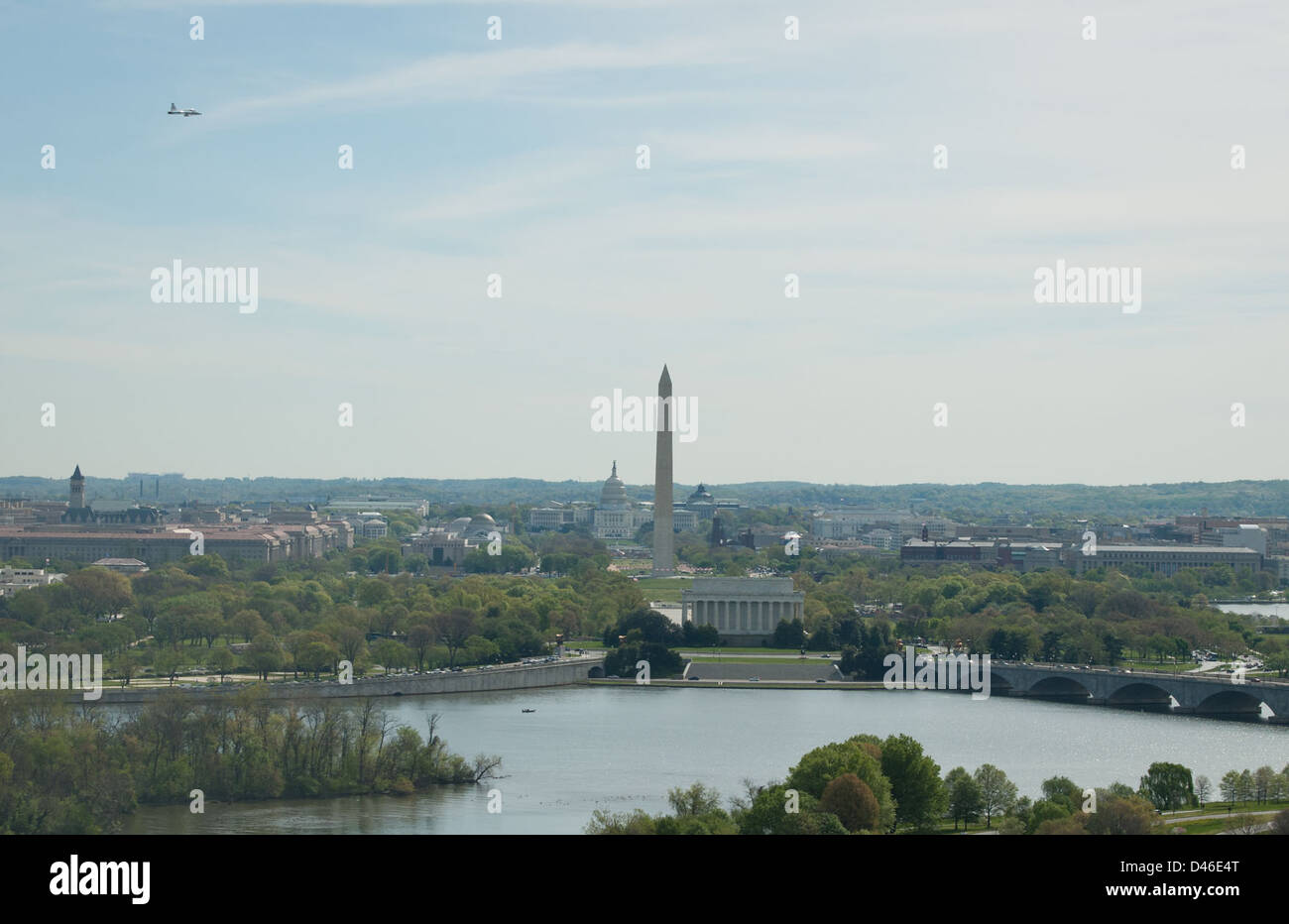 A T-38 aircraft flew over iconic landmarks in Washington, D.C ...