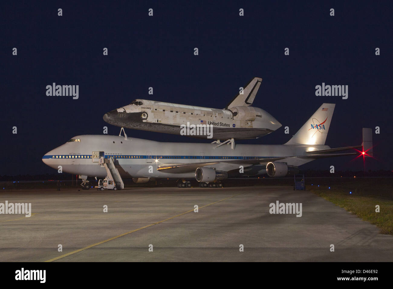 Space Shuttle Discovery was mounted atop the 747 Shuttle Carrier ...