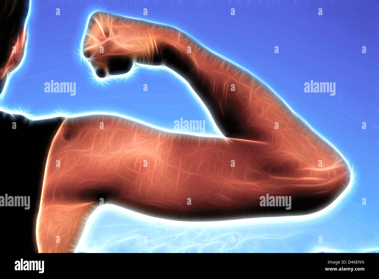 Sportsman show its muscles when strain strong hand Stock Photo - Alamy
