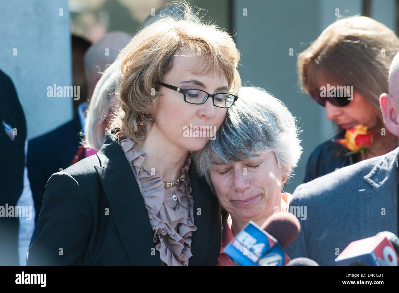 Tucson, Arizona, U.S. 6th March, 2013. GABRIELLE GIFFORDS (L) embraces ...