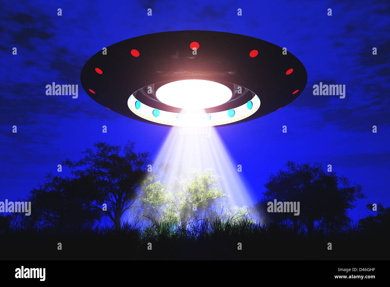 Ufo Flying on Earth at Night over Field Stock Photo - Alamy