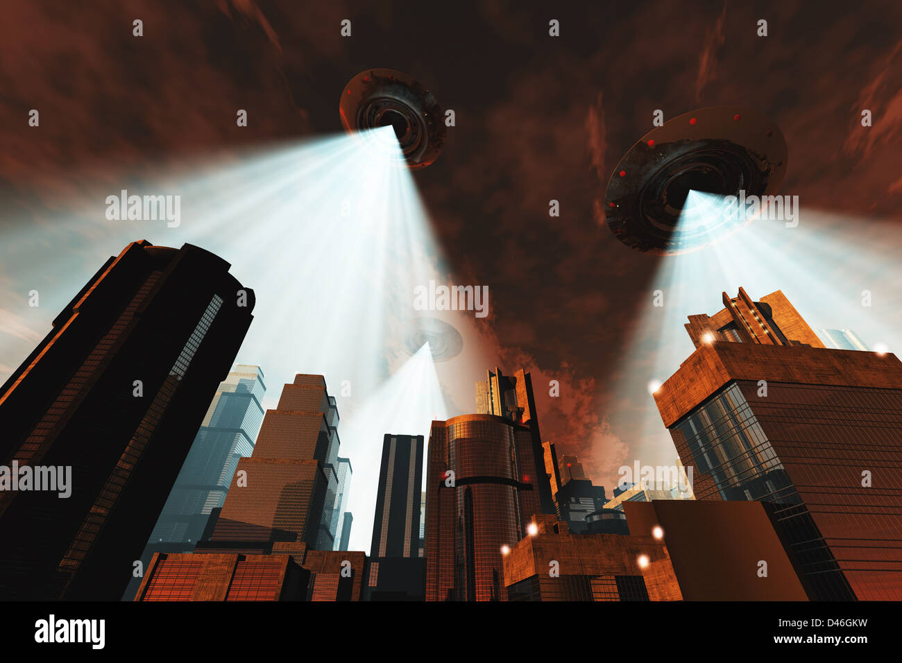 Ufo Invasion over Metropolis Stock Photo - Alamy