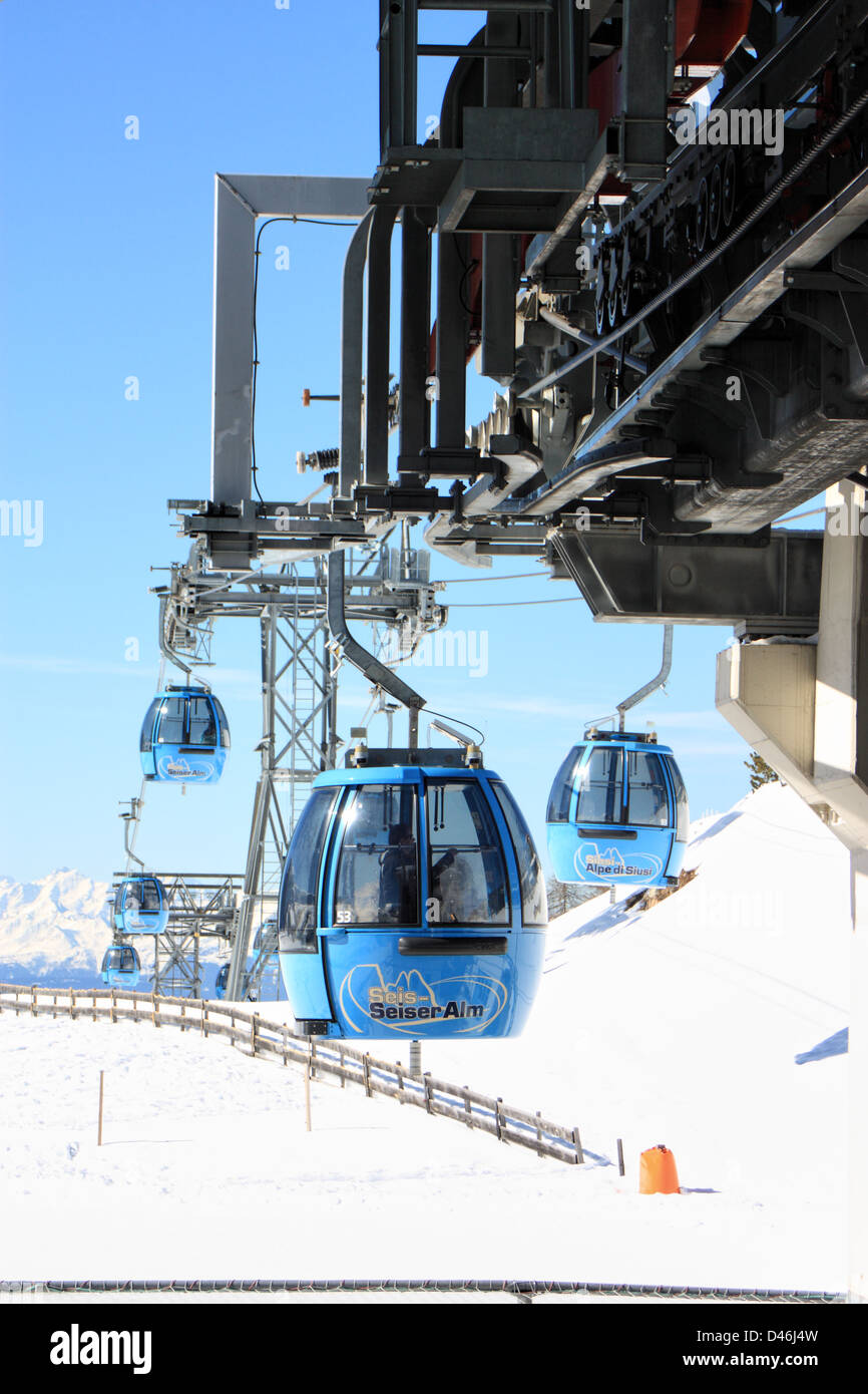 Cable car from Seis / Siusi up to the Seiser Alm / Alpe di Siusi, South ...