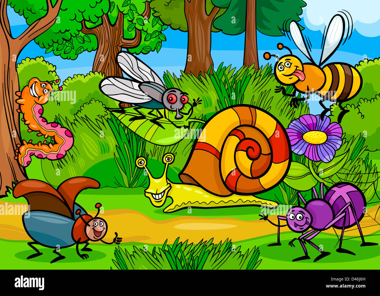 Cartoon Illustration of Funny Insects or Bugs on the Meadow Natural ...