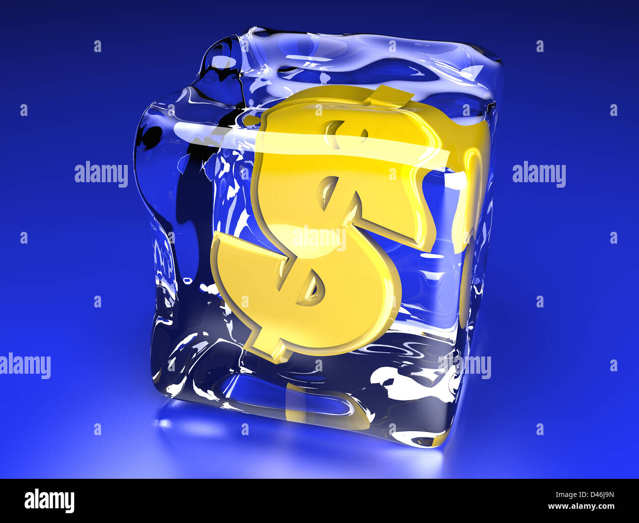 3D rendered Illustration. A Dollar symbol in a Ice cube Stock Photo - Alamy