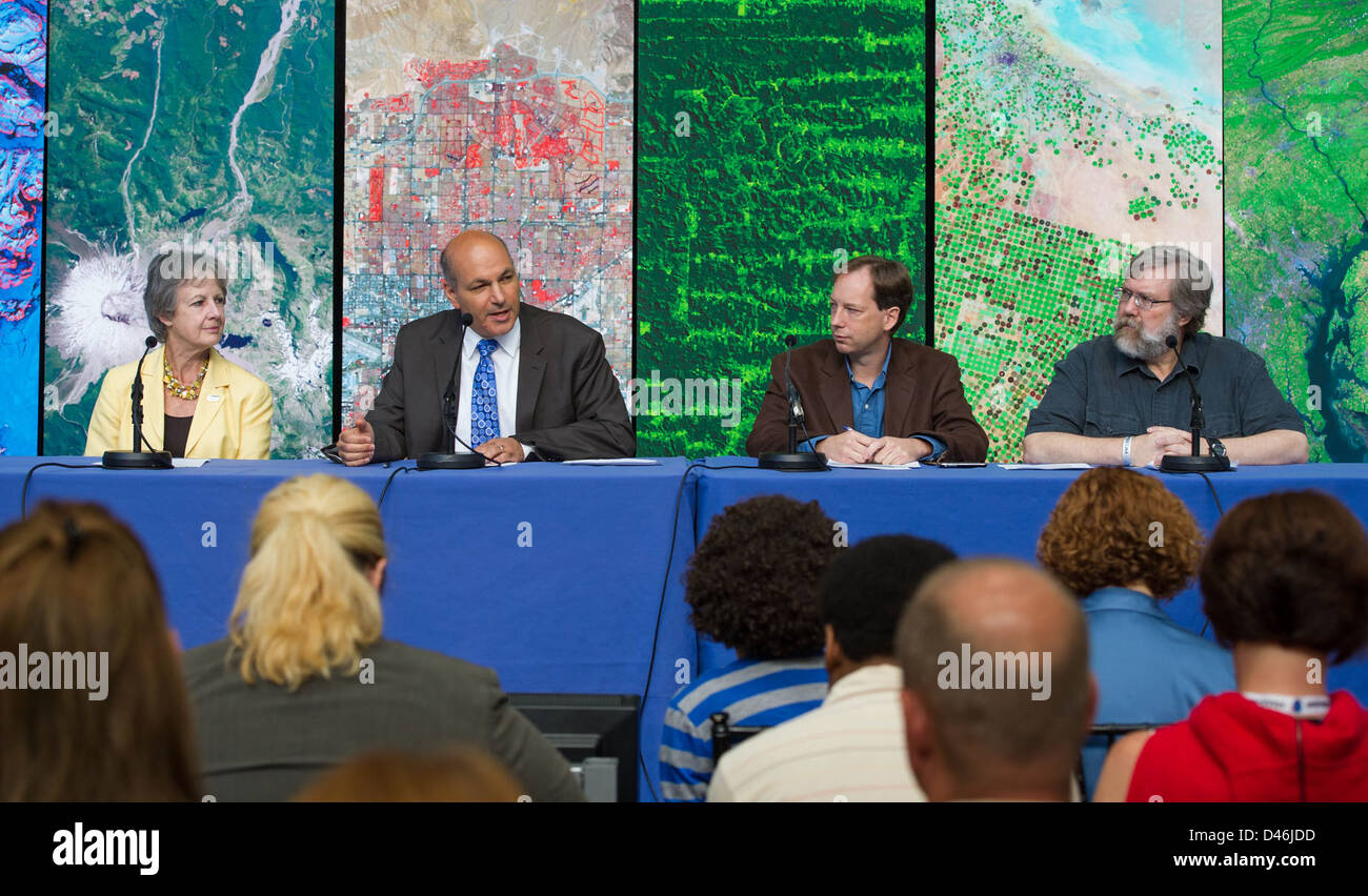 At a NASA news conference in 2012, officials including Anne Castle and ...