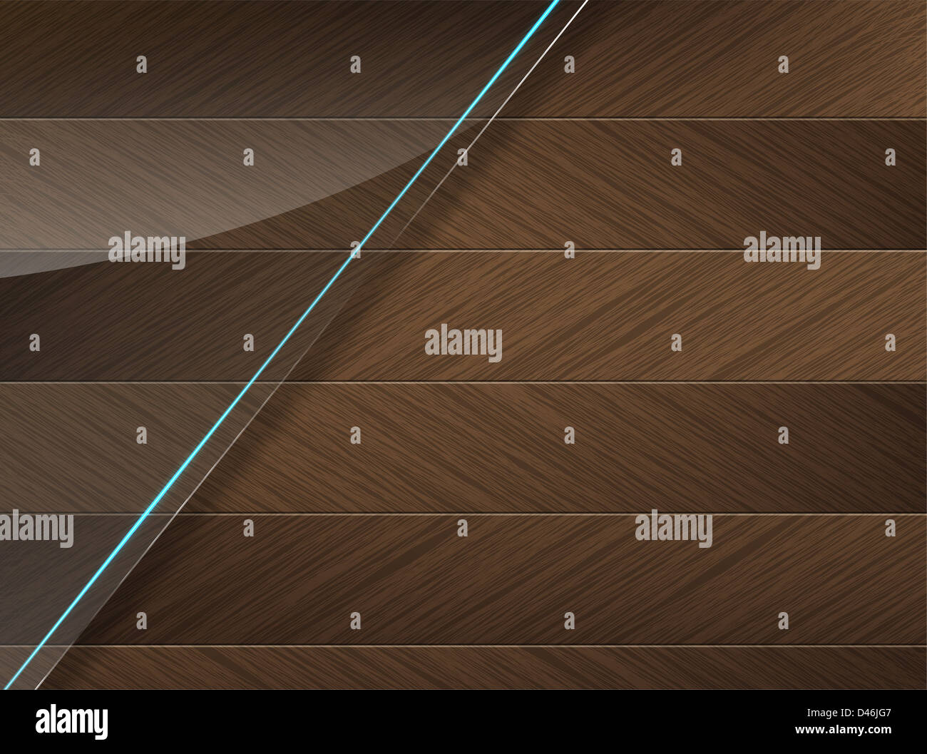 Glass panel with a blue neon light over a brown wood background Stock ...