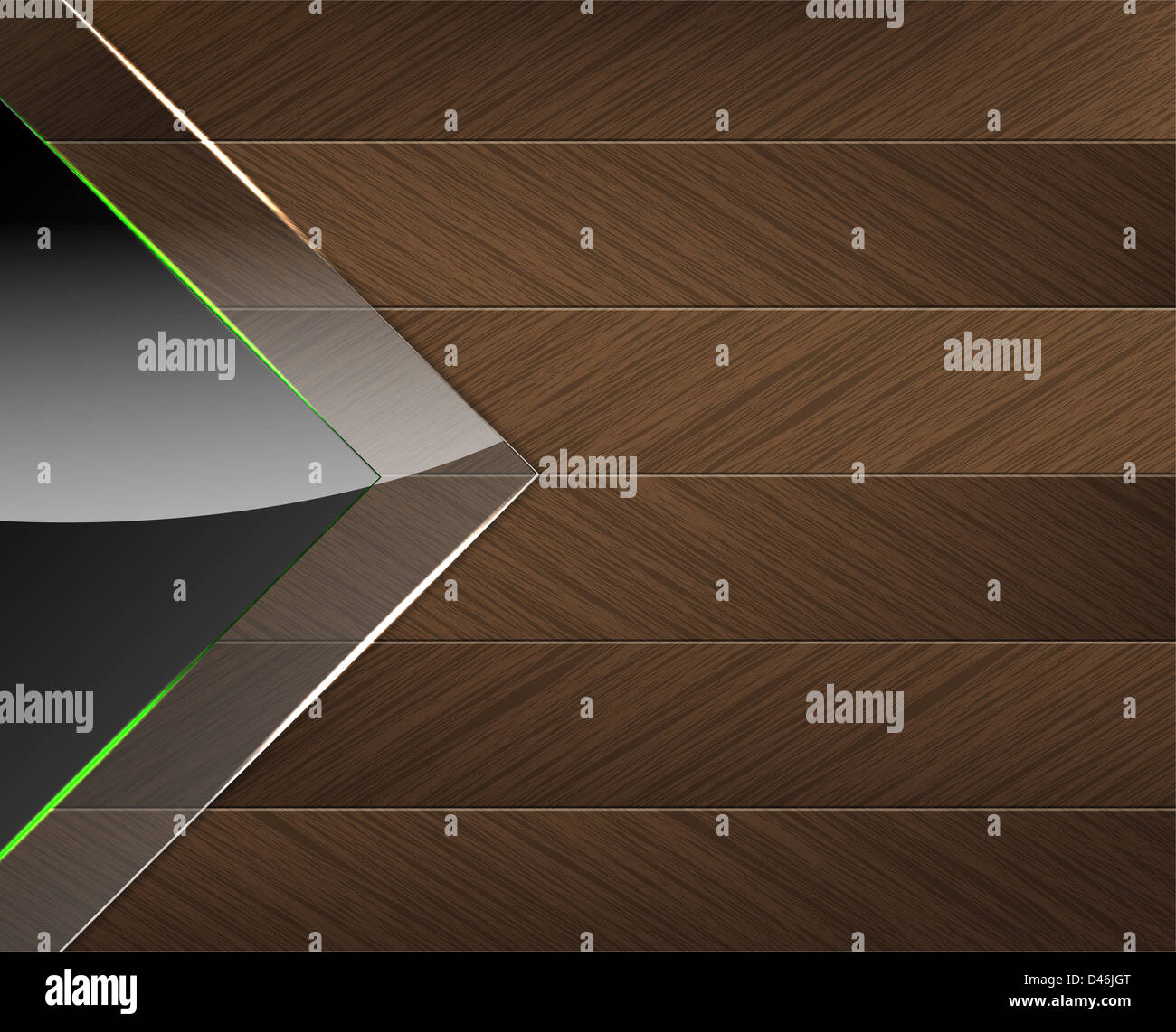 Glass panel with a green neon light over a brown wood background Stock ...