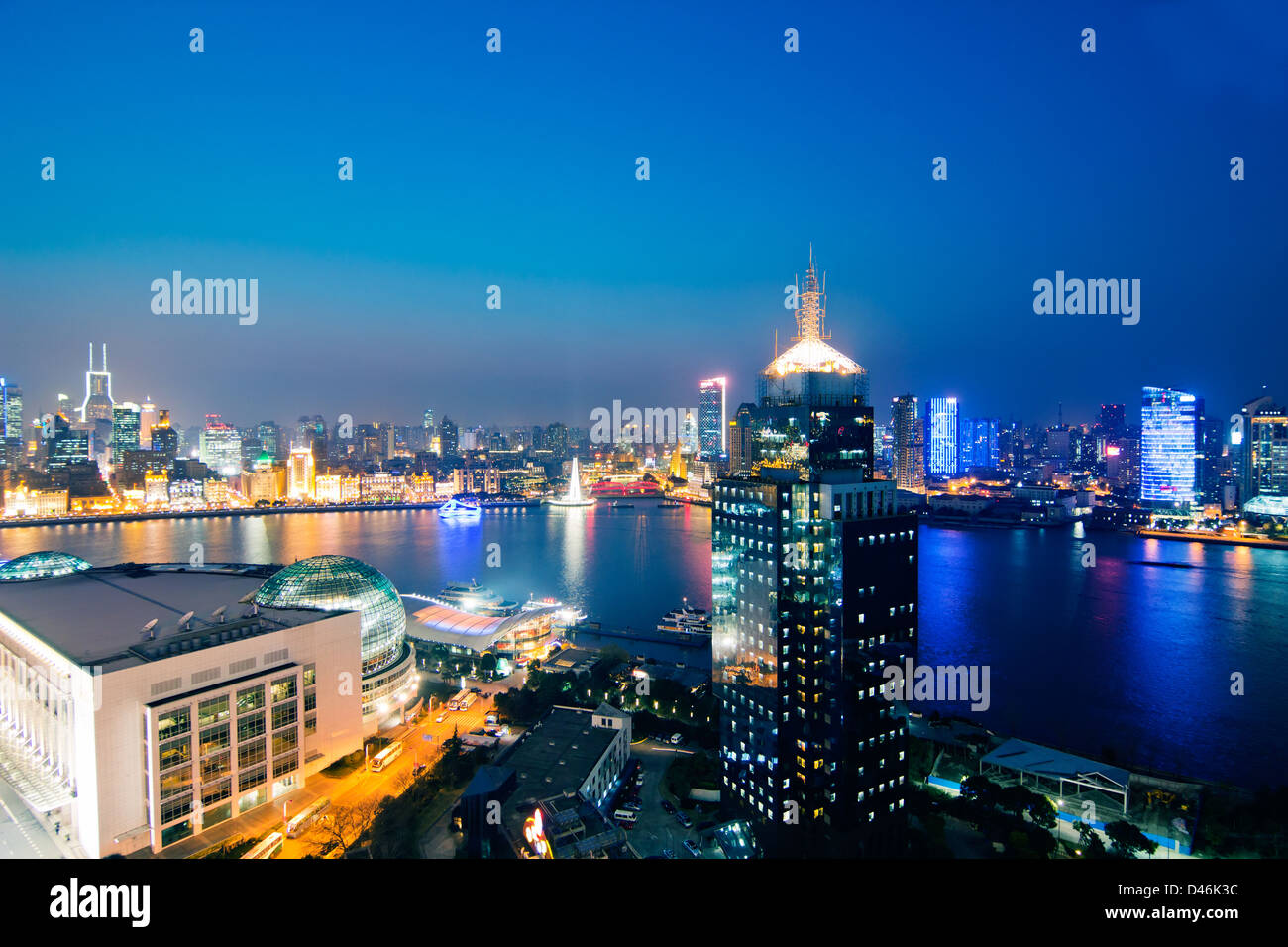China Shanghai the huangpu river and Pudong skyline at sunset Stock ...