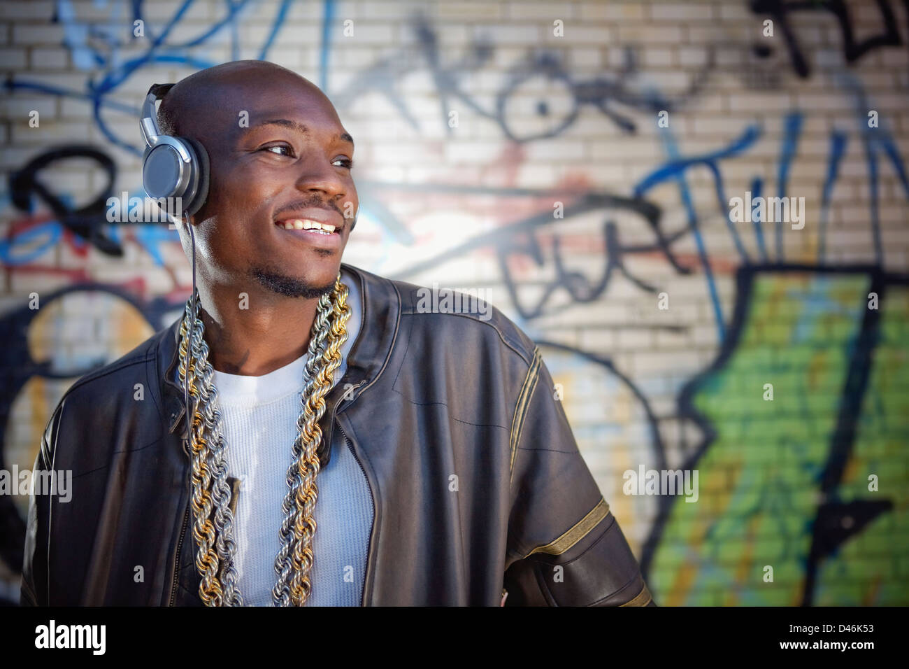 Portrait of Young Black Man with Headphones in New York Stock Photo - Alamy