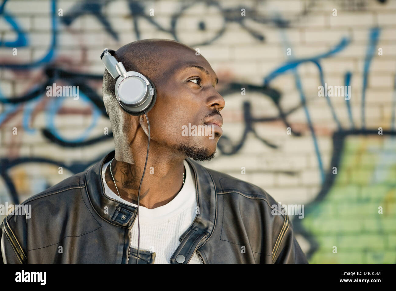 Portrait of Young Black Man with Headphones in New York Stock Photo - Alamy