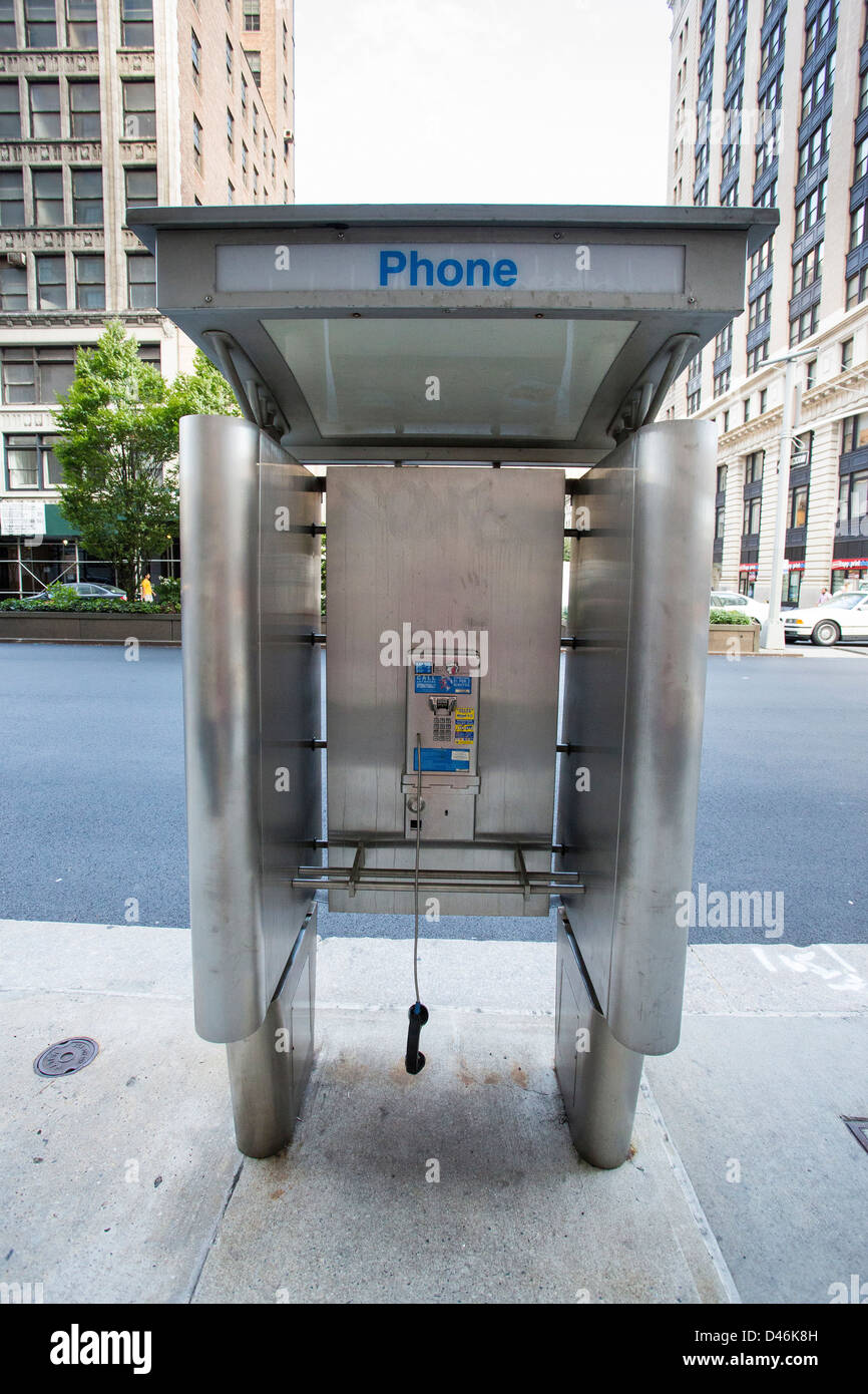 Public telephone / payphone booth with a hanging handset Stock Photo ...