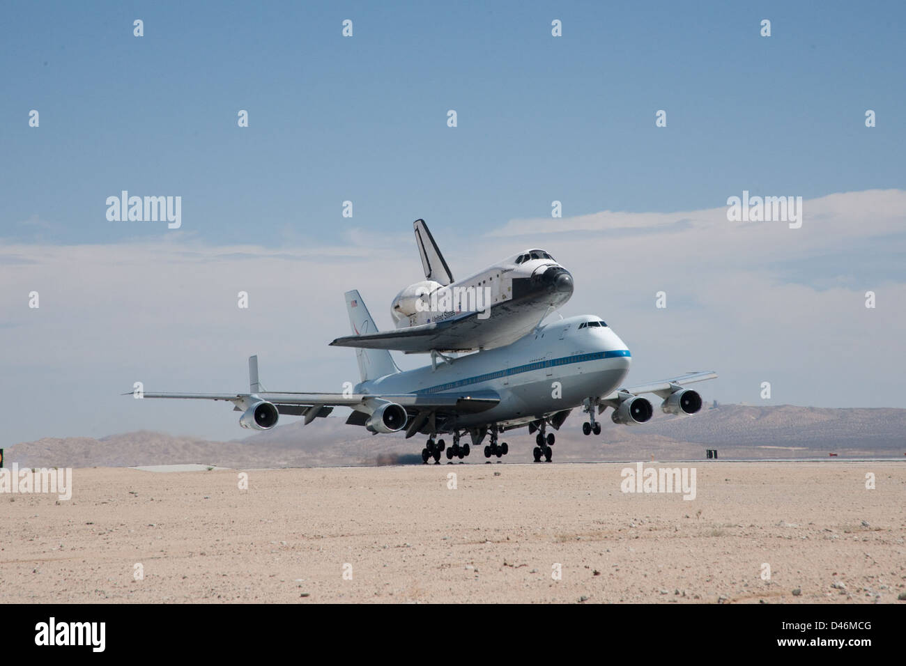 The Space Shuttle Endeavour lands atop the Shuttle Carrier Aircraft ...