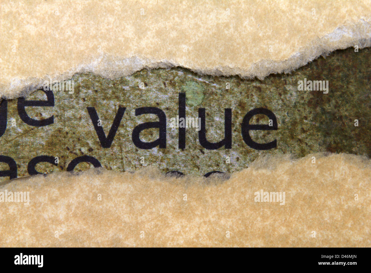 Value text on paper hole Stock Photo - Alamy
