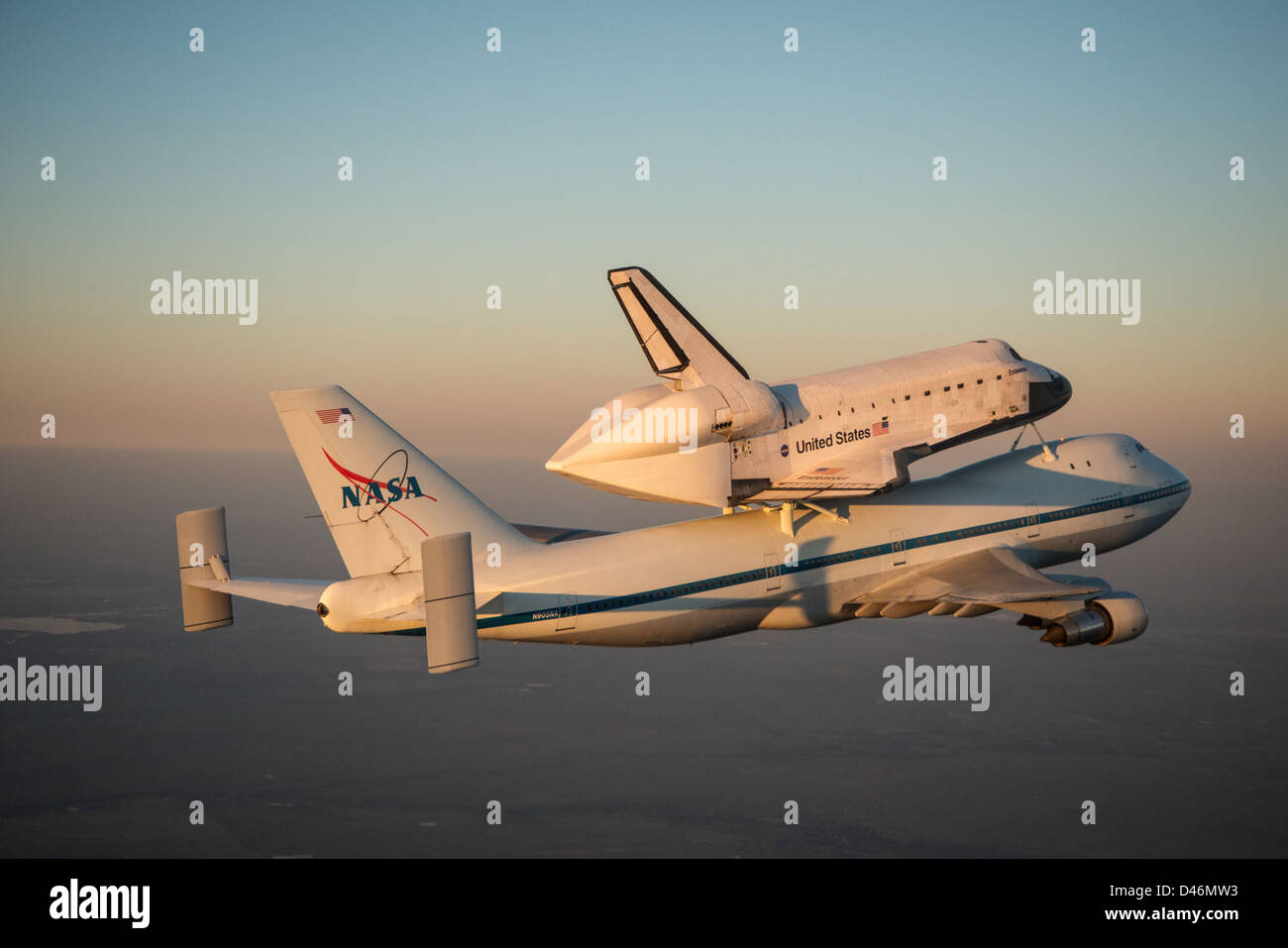 The Space Shuttle Endeavour is flown over Houston, Texas atop the ...