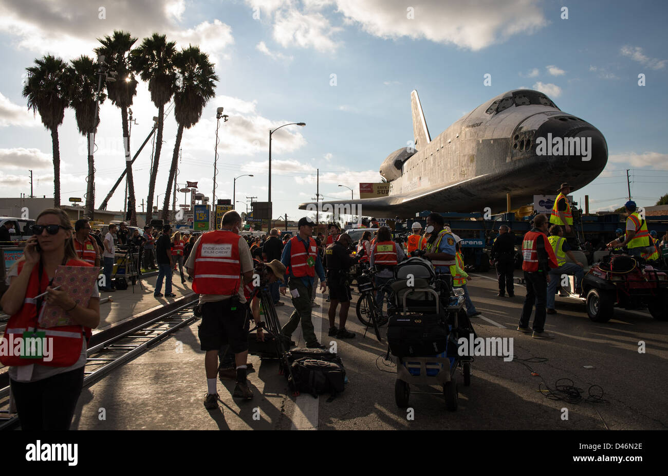 The Space Shuttle Endeavour is transported over land from its final ...