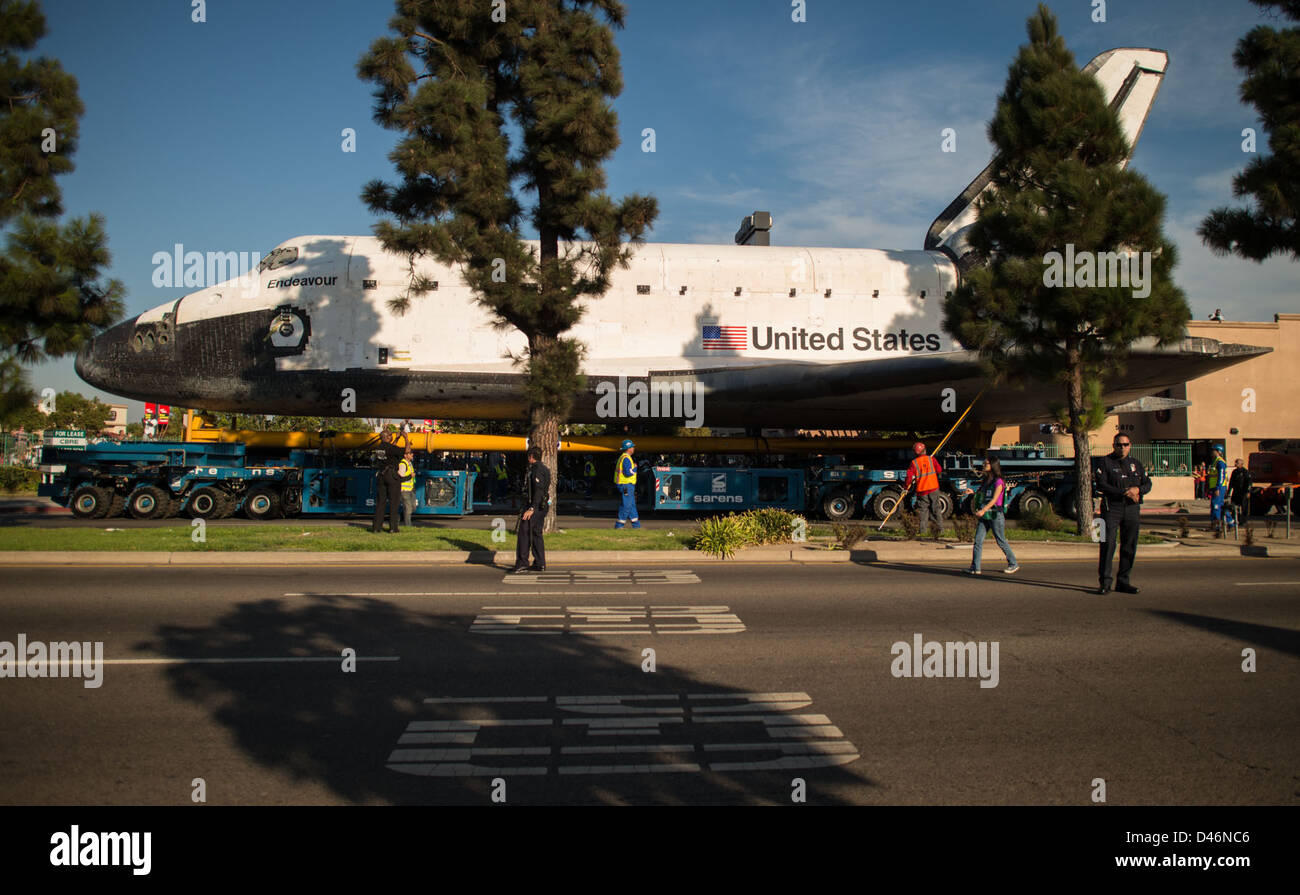 Space Shuttle Endeavour was moved through the streets of Los Angeles on ...
