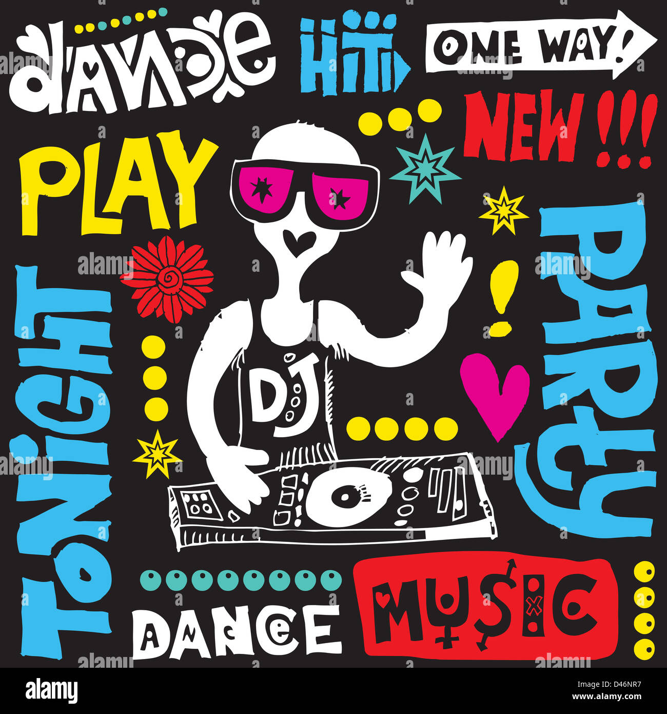 funny music doodles on black background Stock Photo - Alamy