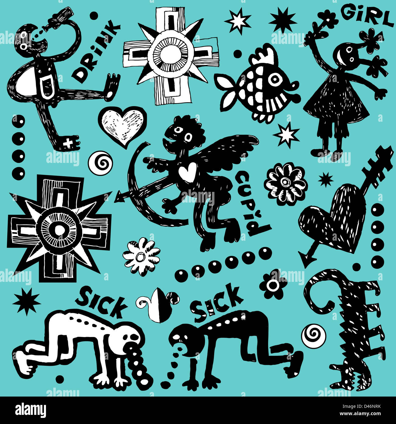 crazy doodle set, hand drawn design elements Stock Photo - Alamy