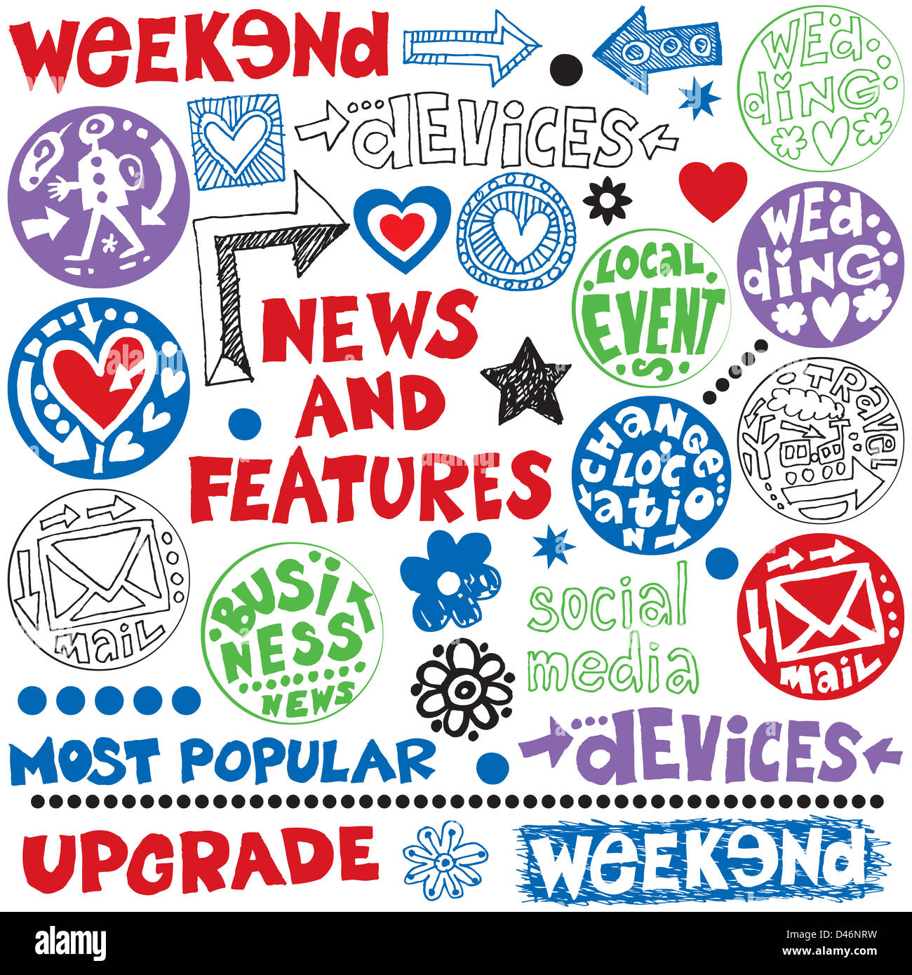 hand drawn web design elements on white background Stock Photo - Alamy