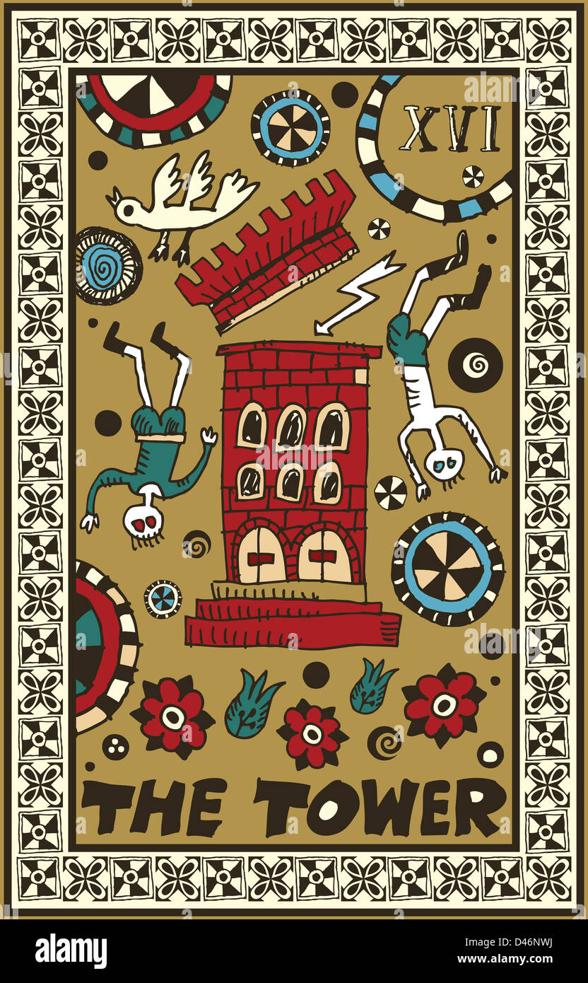 hand drawn tarot deck, major arcana, the tower Stock Photo - Alamy