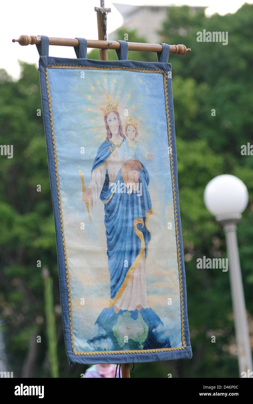 Show of faith: embroidered banner showing the Virgin Mary with the baby ...