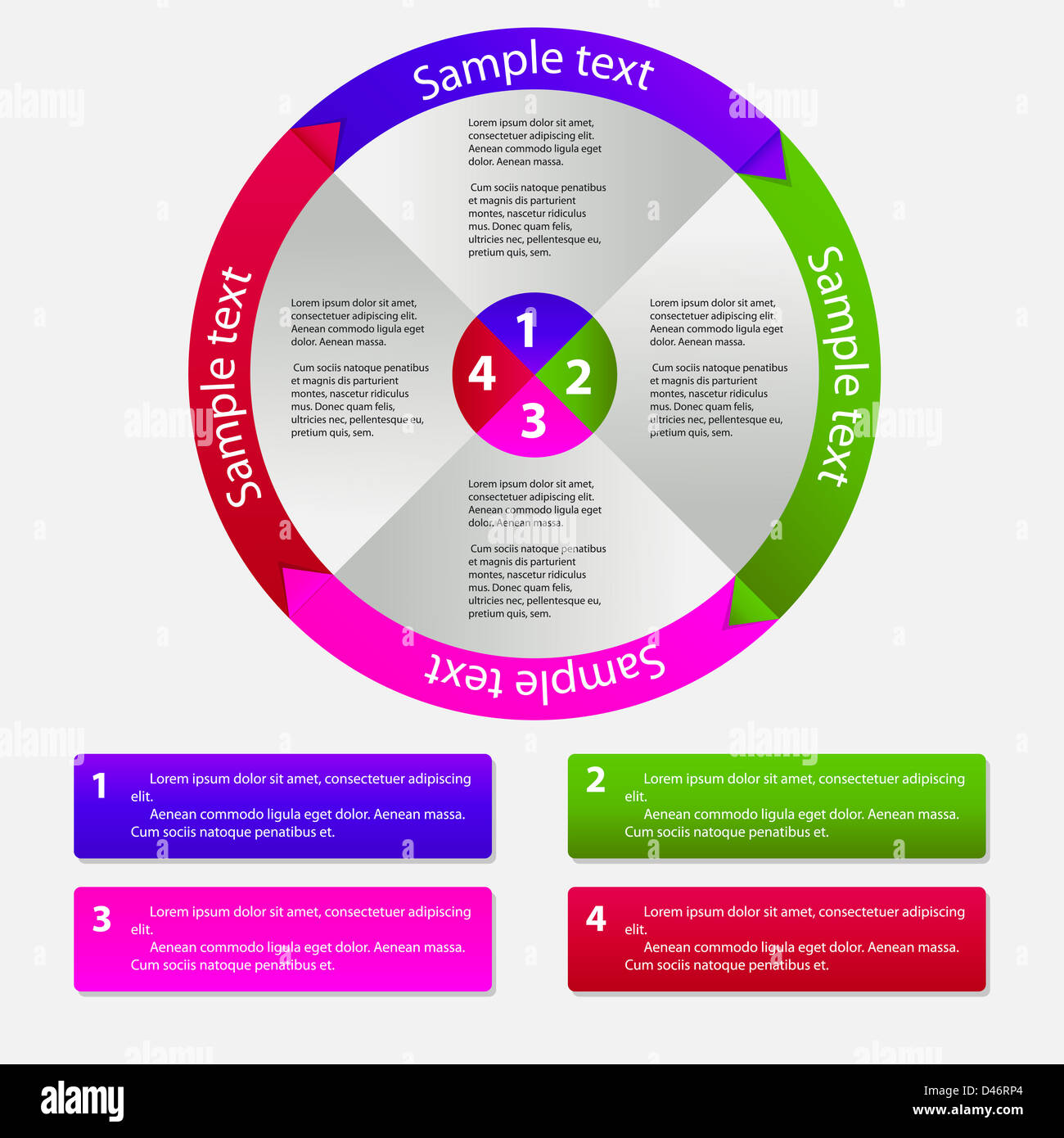 Concept of colorful circular banners with arrows for different business ...