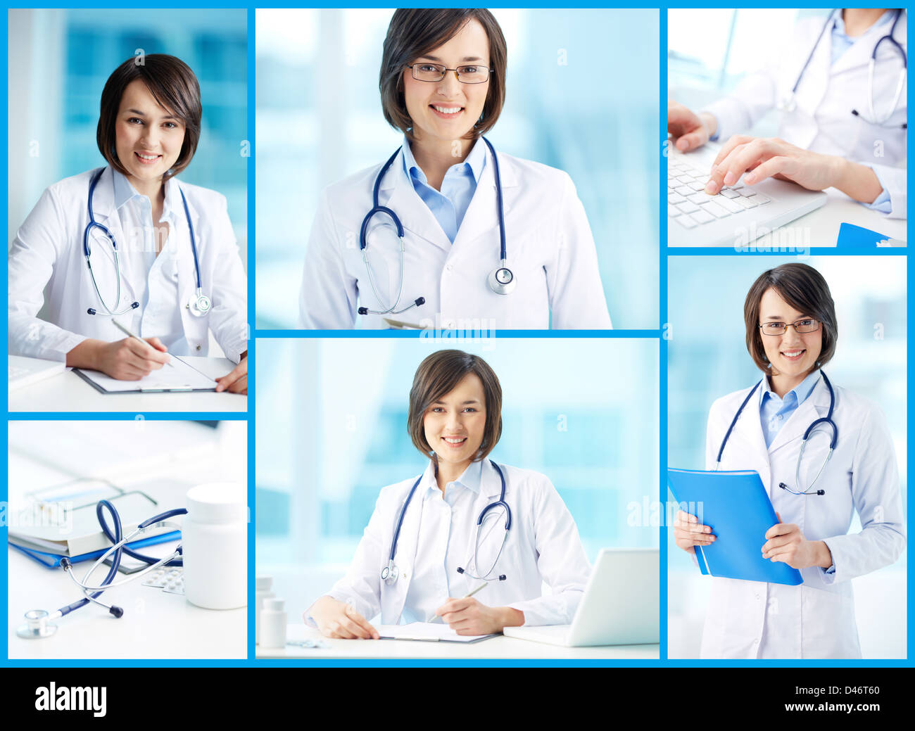 Collage of a young female doctor and medical objects Stock Photo - Alamy
