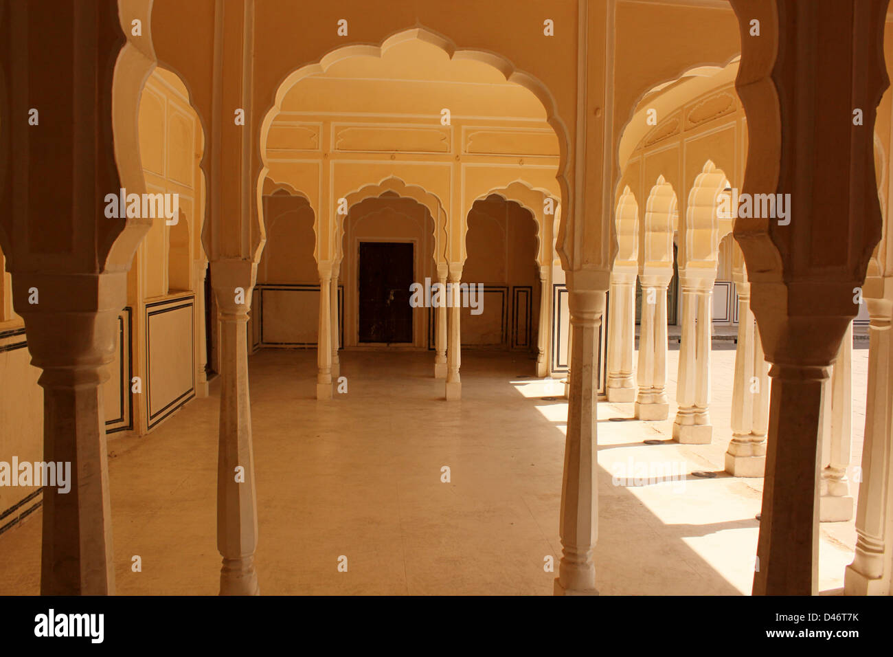 Pillars ans arched structure inside Hawa mahal, Palace of winds Jaipur ...