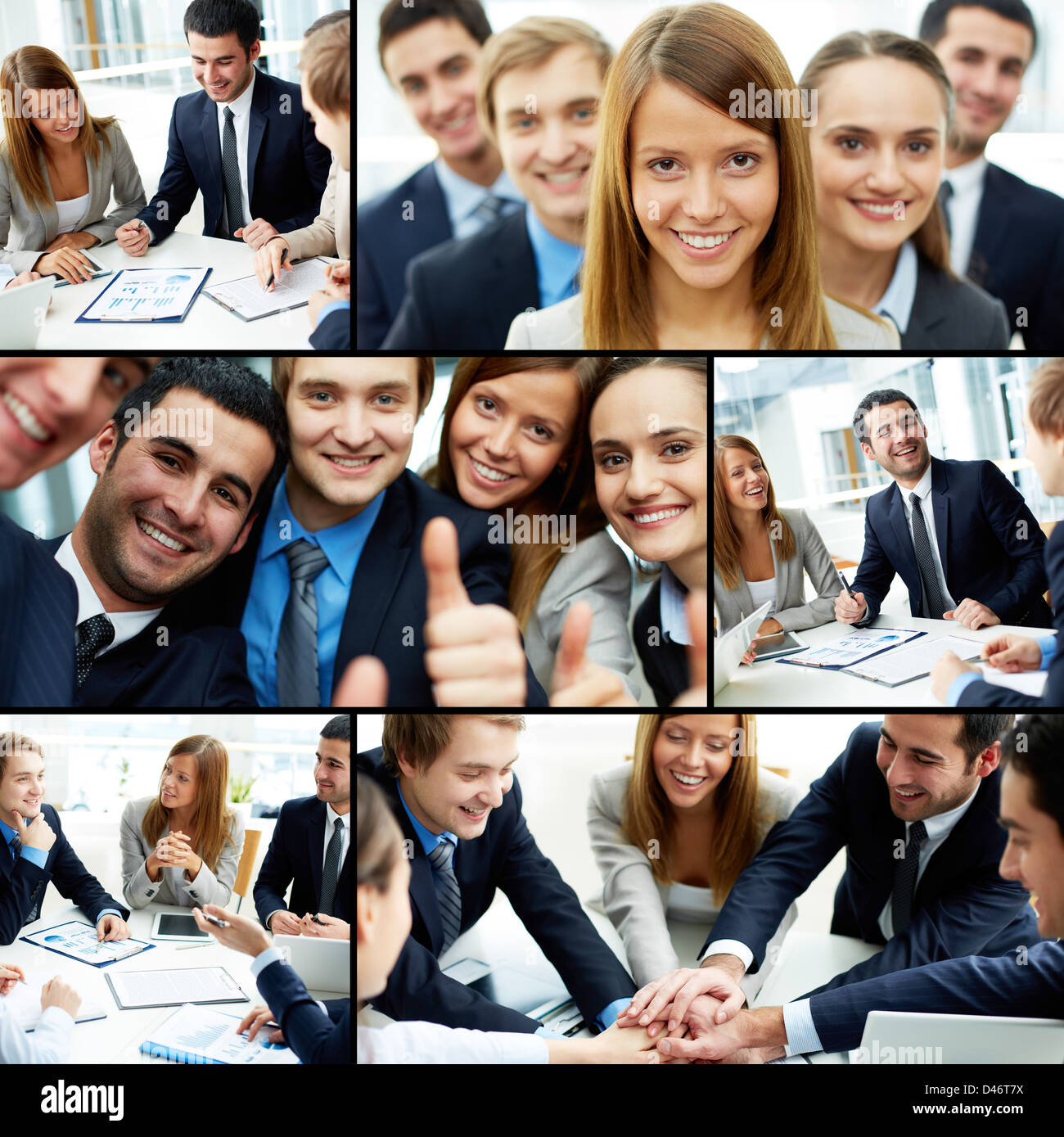 Collage of business partners in suits and symbols of unity Stock Photo ...