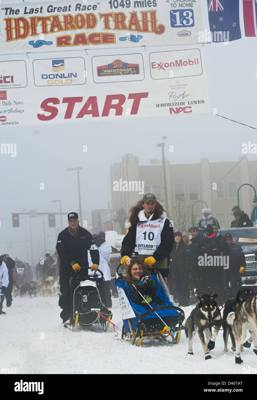 Mar 02, 2013 - Anchorage, Alaska, U.S. - Musher Peter Kaiser takes off ...