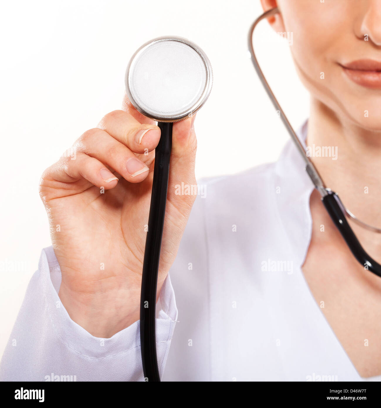 Portrait of beautiful female doctor with a stethoscope. Closeup Stock ...