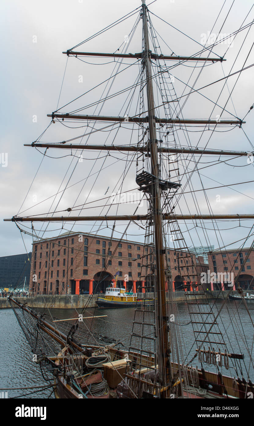 A sailing ship alongside the Albert Dock in Liverpool Stock Photo - Alamy